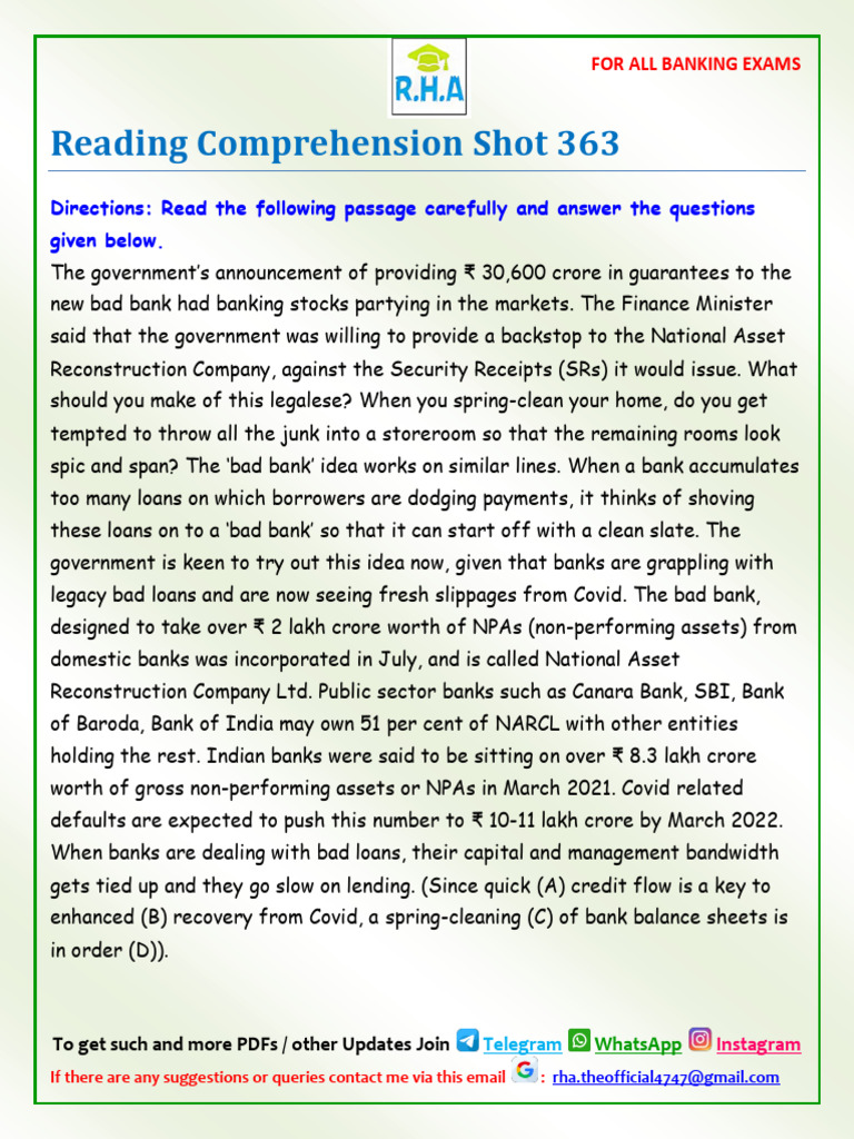 Reading Comprehension Shot 363 | PDF | Banks | Loans