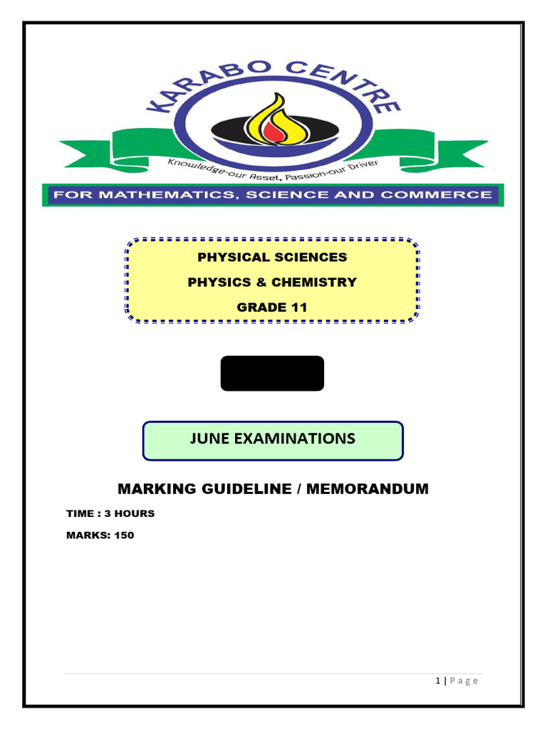 Karabo Centre Physical Sciences Grade 11 June Exams 2023 - Memo | PDF | Intermolecular Force ...