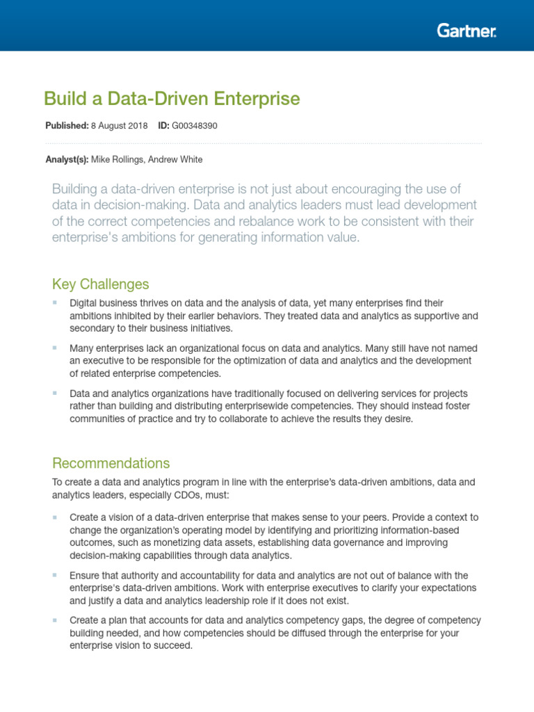 Gartner Data Analytics Brazil RN Build A Data Driven Enterprise | PDF ...