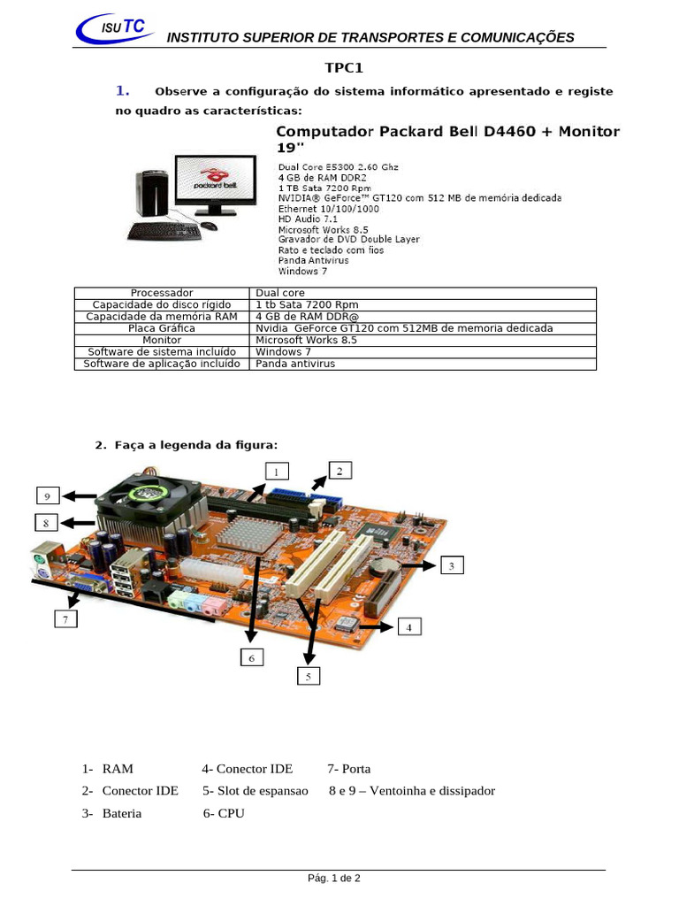 TPC1 - Componentes de Um Computador | PDF | Computadores