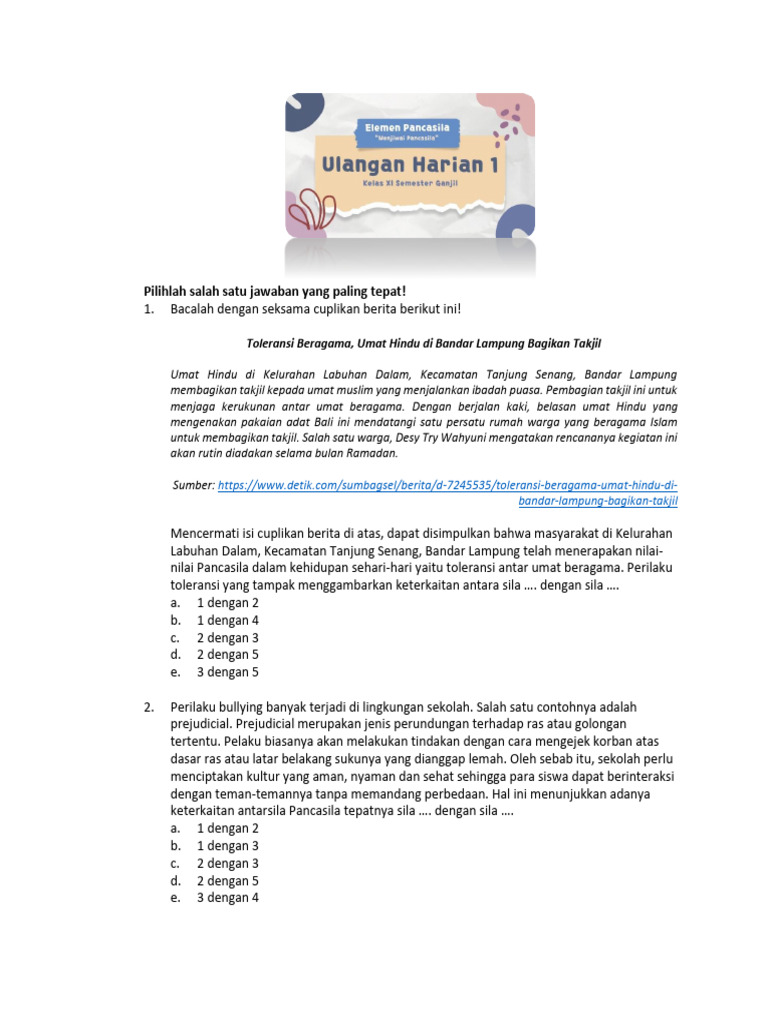 Soal Uh 1 PP Kelas Xi - 090332 | PDF