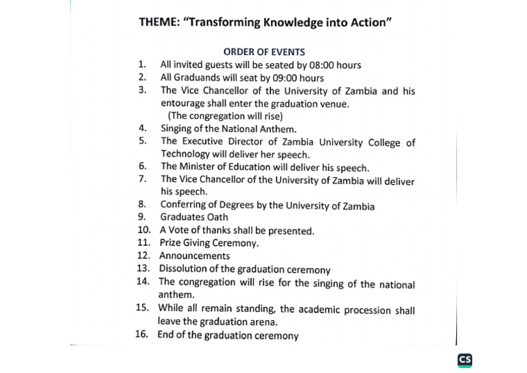 Order of Events ZUCT Graduation | PDF | Technology & Engineering