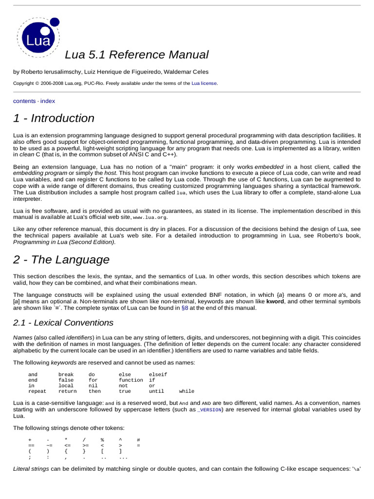 Lua 5.1 Reference Manual | PDF | Data Type | Scope (Computer Science)