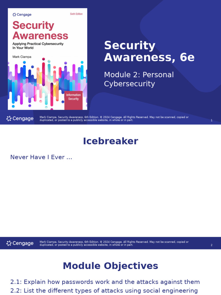Ciampa - SecurityAwareness6e - PPT - Module02 - Tagged | PDF | Password | Security