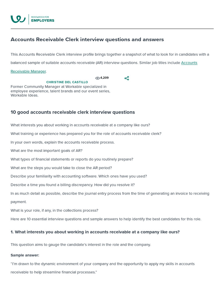 Accounts Receivable Clerk Interview Questions (+answers) | PDF | Business
