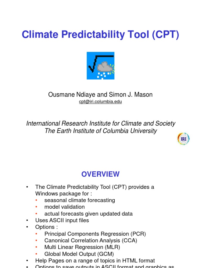 Climate Predictability Tool (CPT) : Ousmane Ndiaye and Simon J. Mason | PDF | Bootstrapping ...