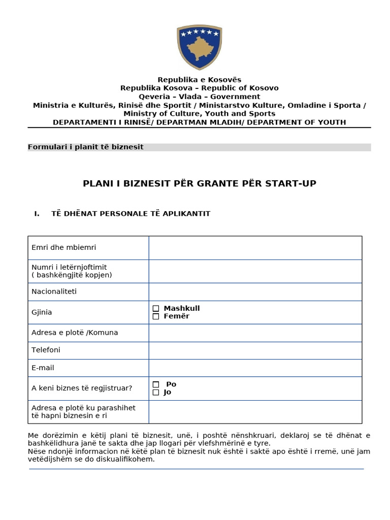 Plani I Biznesit Për Grante Për Start-Up | PDF