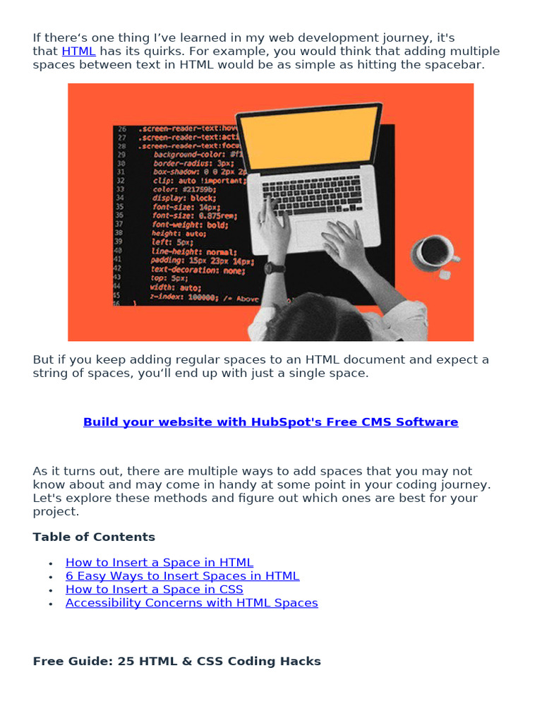 5 Easy Ways To Insert Spaces in HTML | PDF | Html Element | Html