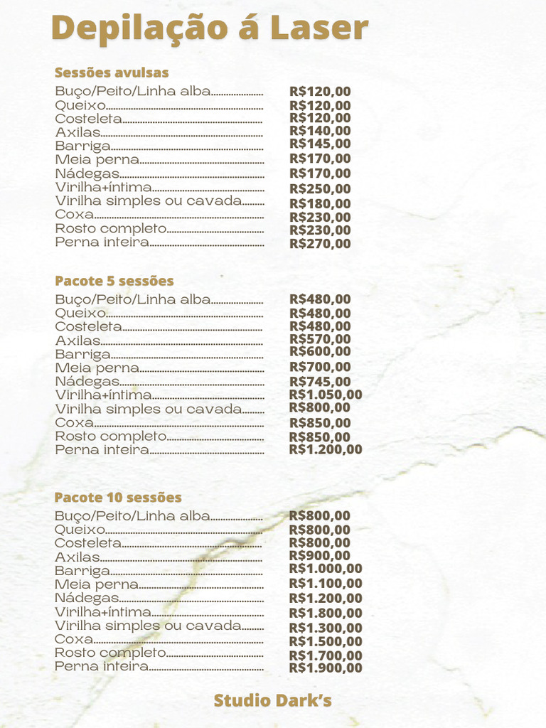 Tabela Depilaçao A Laser 2024 | PDF