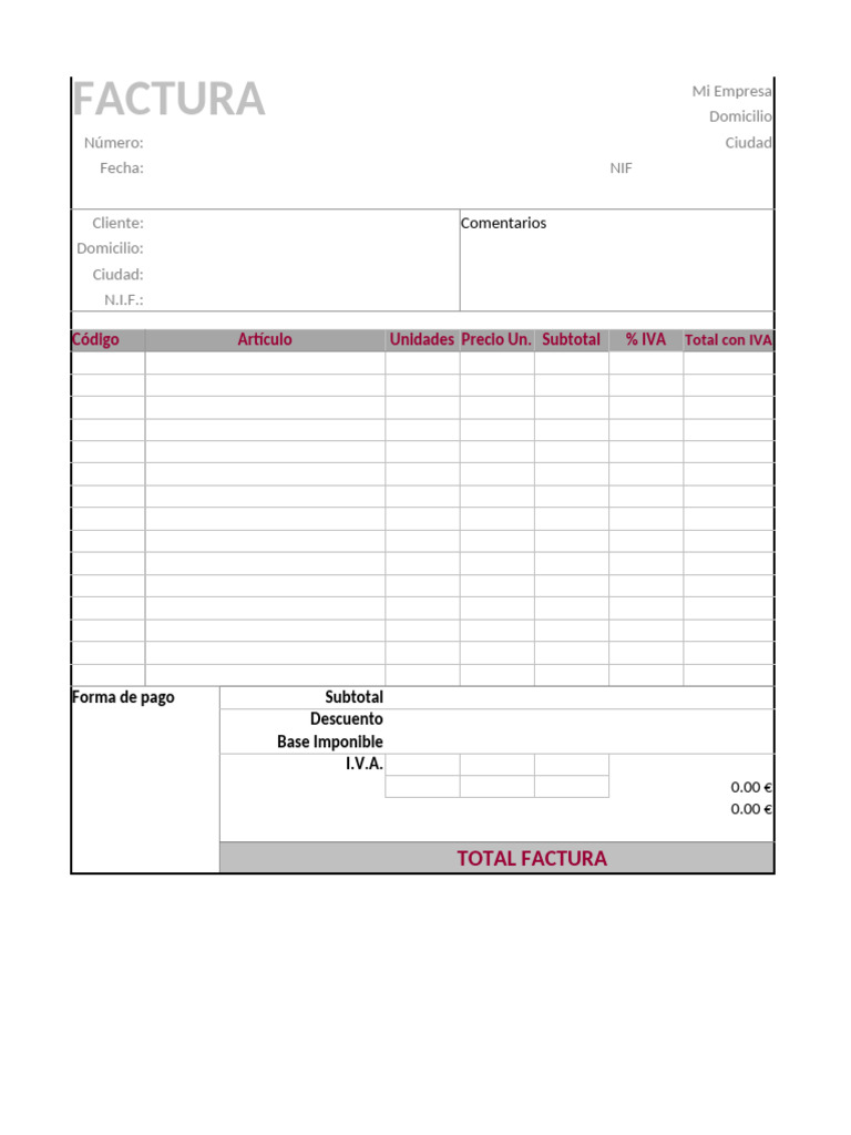 Modelo de Factura Excel Gratis | PDF