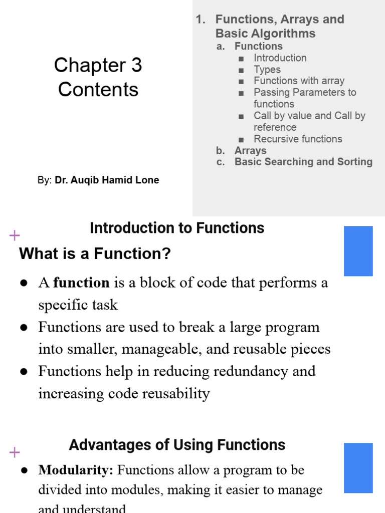 Functions, Arrays and Basic Algorithms | PDF | Recursion | Computer Programming