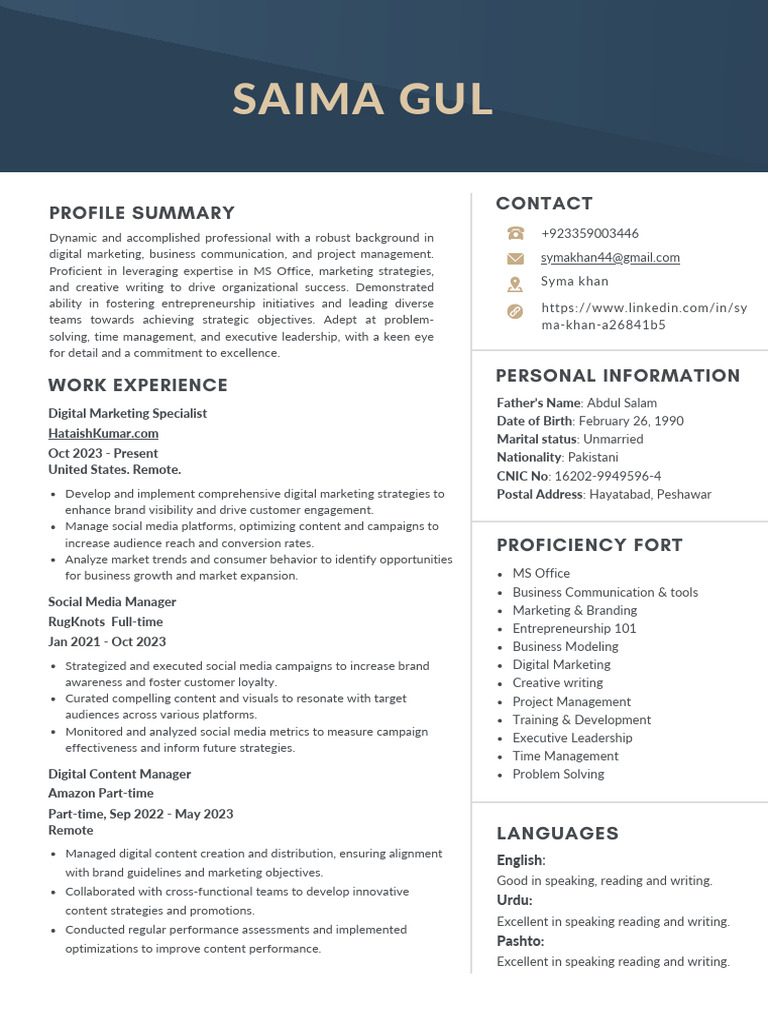 Saima Gul: Contact Profile Summary | PDF | Digital Marketing | Marketing