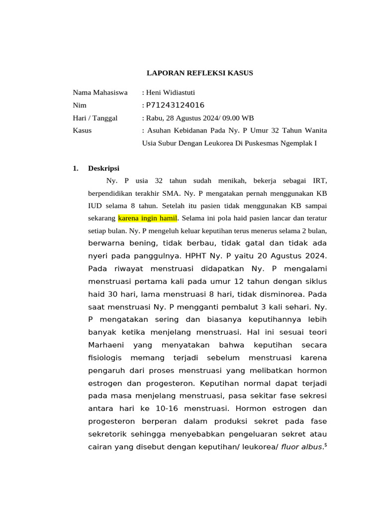 Revisi Laporan Refleksi Kasus Leukorea - Heni Widiastuti | PDF