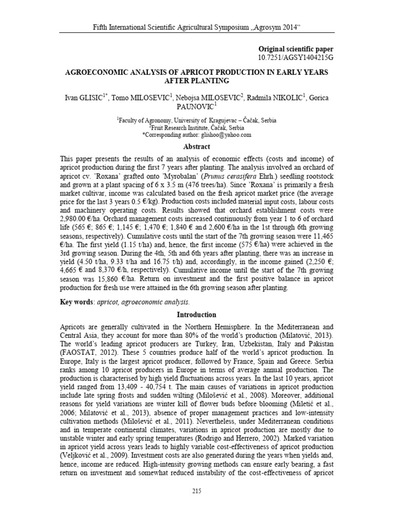 Agroeconomic Analysis of Apricot Production | PDF | Apricot | Plants