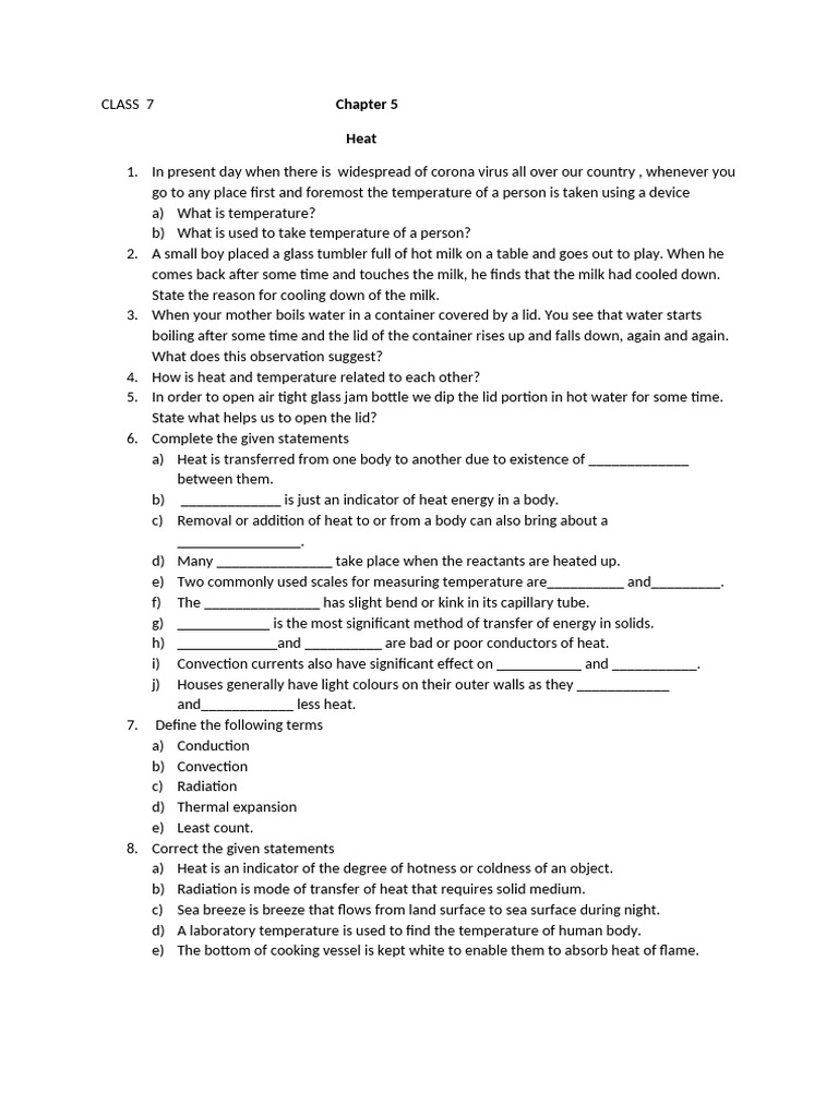 Cl-7 Heat Worksheet | PDF | Heat Transfer | Heat