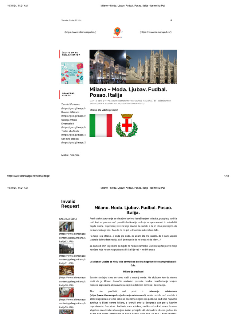 Milano - Moda. Ljubav. Fudbal. Posao. Italija - Idemo Na Put | PDF