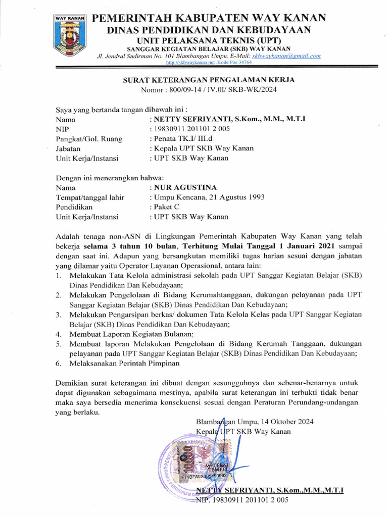 Surat Pengalaman - Tina | PDF