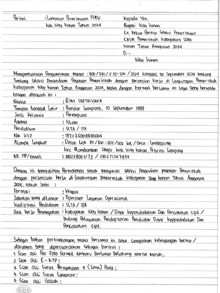 Surat Lamaran Rini-dikompresi | PDF