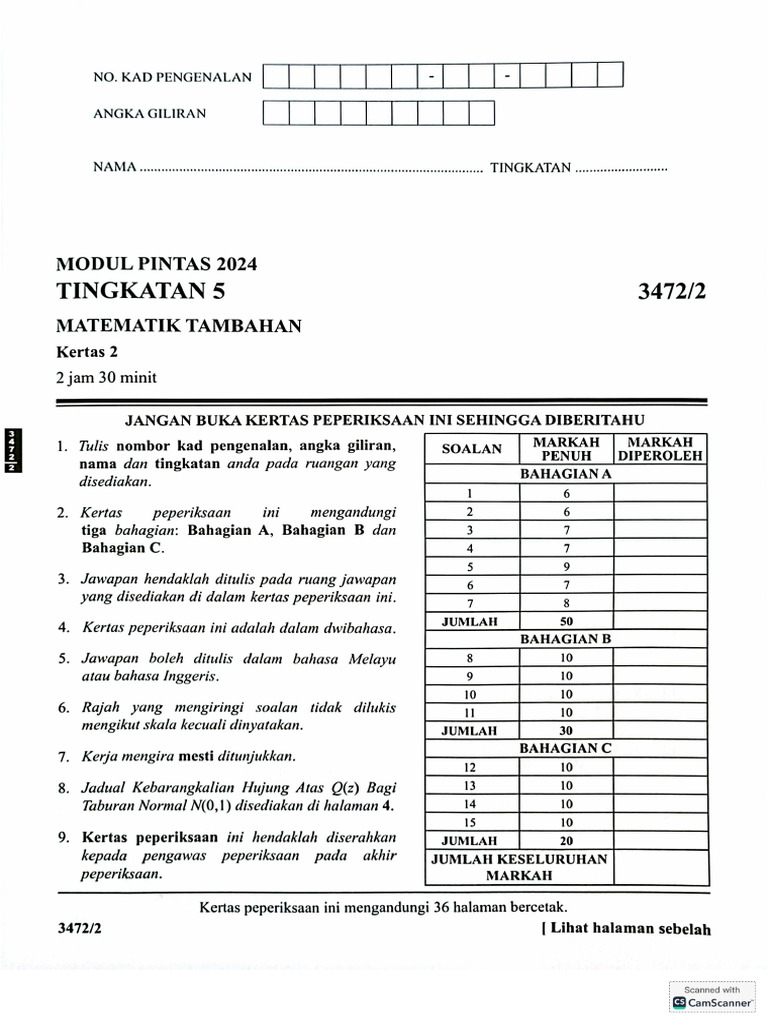 Soalan Modul Pintas 2024 Addmath K2 | PDF