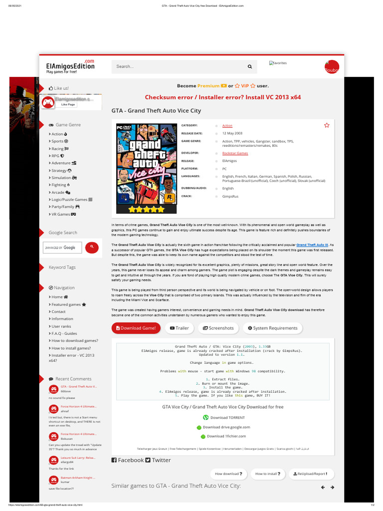Free Download: GTA Vice City Game | PDF