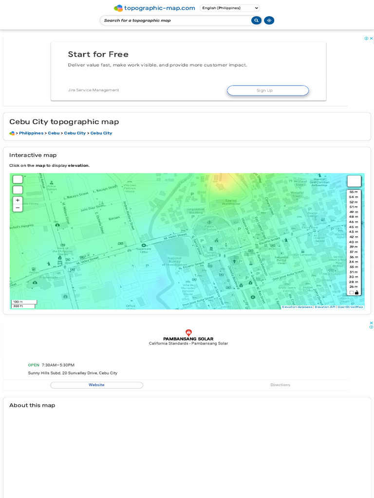 Cebu City Topographic Map, Elevation, Terrain | PDF | Topography ...