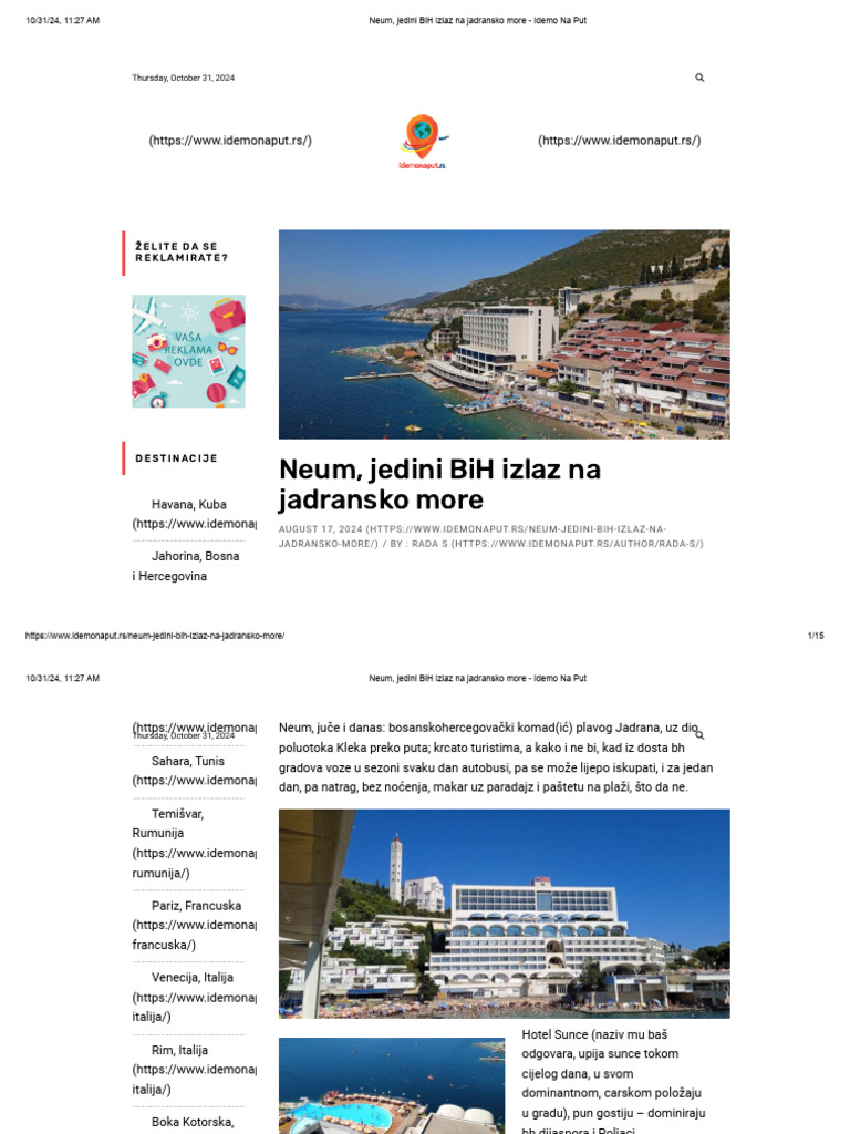 Neum, Jedini BiH Izlaz Na Jadransko More - Idemo Na Put | PDF
