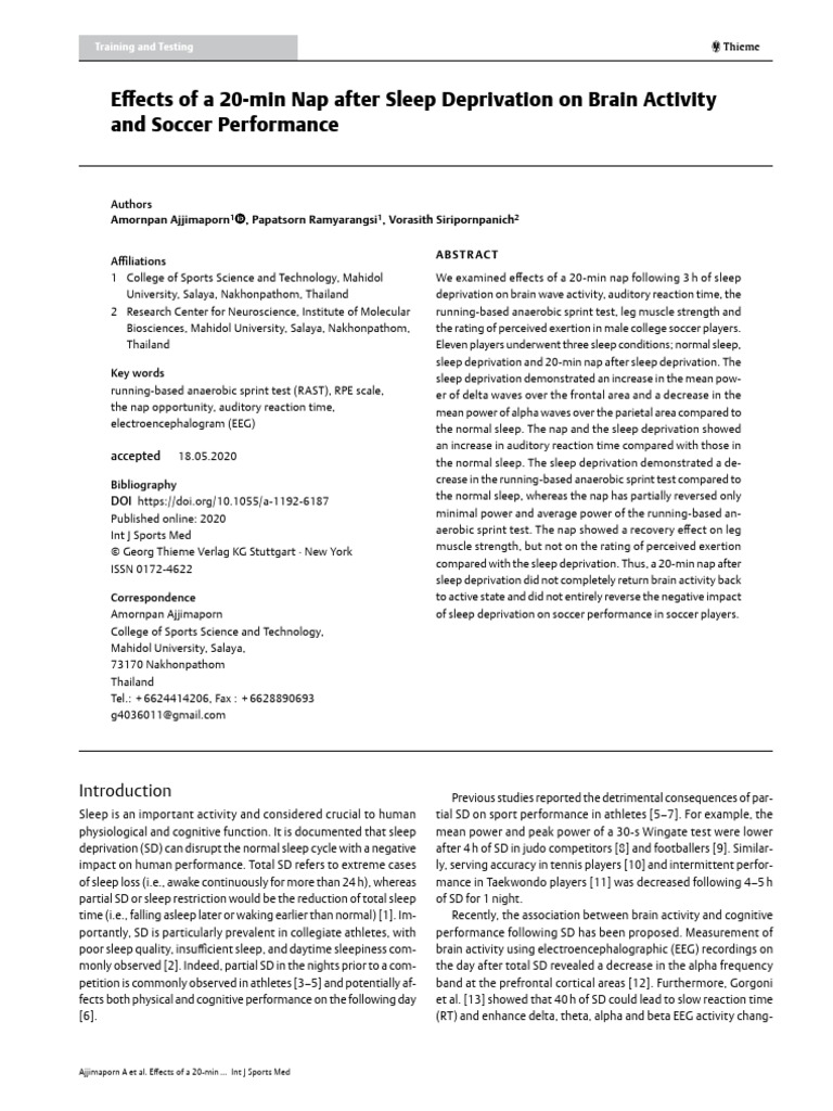 Effects of A 20-Min Nap After Sleep Deprivation On Brain Activity and ...