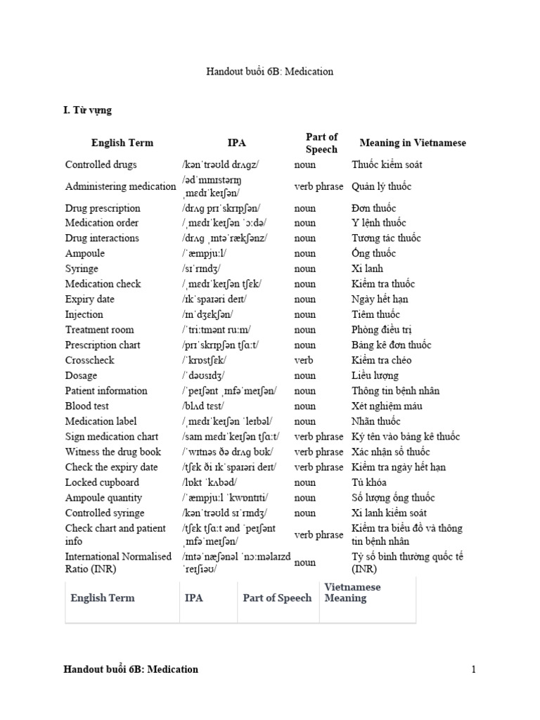 I. T V NG English Term IPA Part of Speech Meaning in Vietnamese | PDF