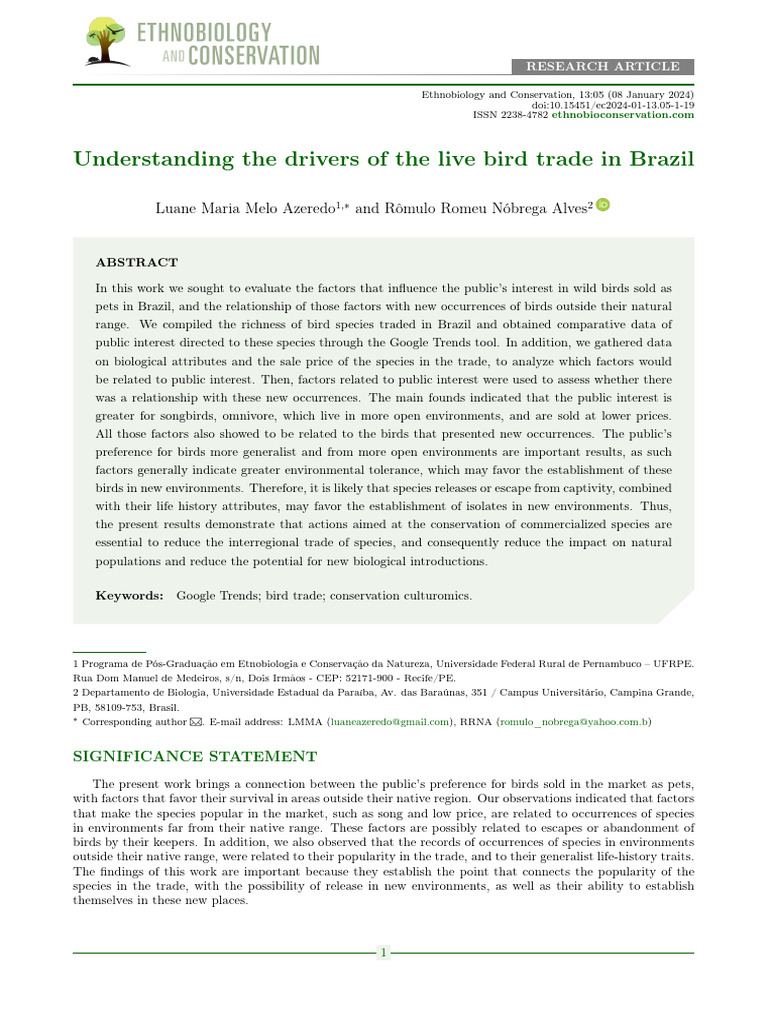 Public Interest in Brazil's Bird Trade | PDF | Birds | Species