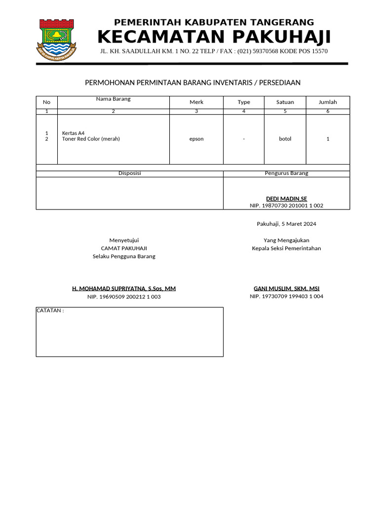 Format Permintaan Barang Di SKPD | PDF