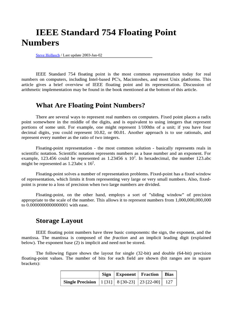 IEEE Standard 754 Floating Point Numbers | PDF | Computer Architecture | Elementary Mathematics
