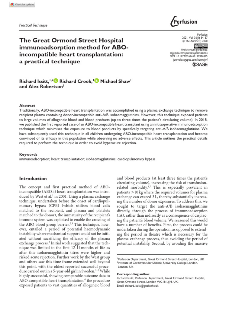 The Great Ormond Street Hospital Immunoadsorption Method For ...