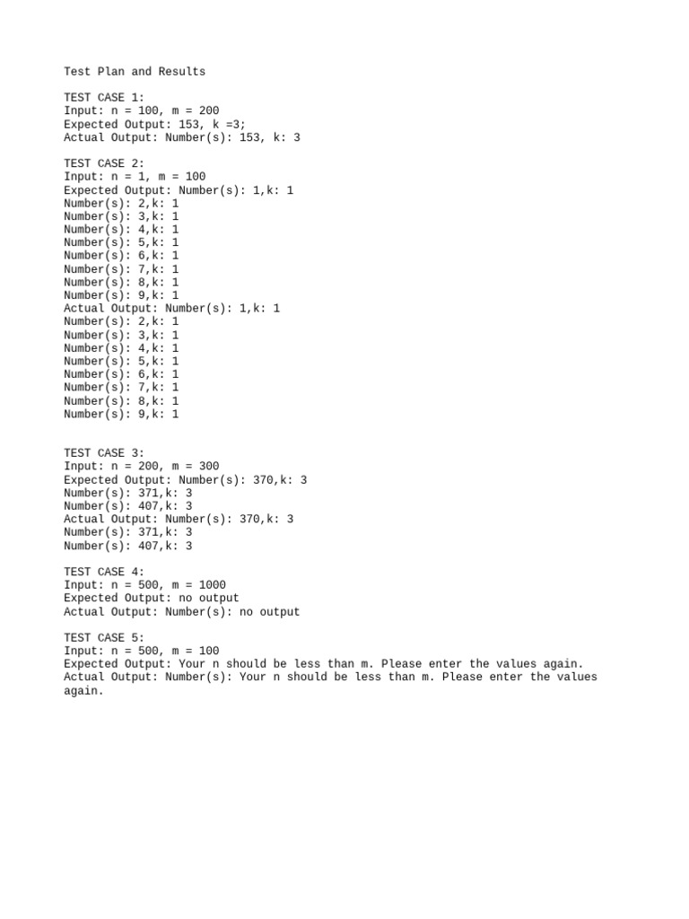 Test Plan Results for Input Cases | PDF | Teaching Methods & Materials