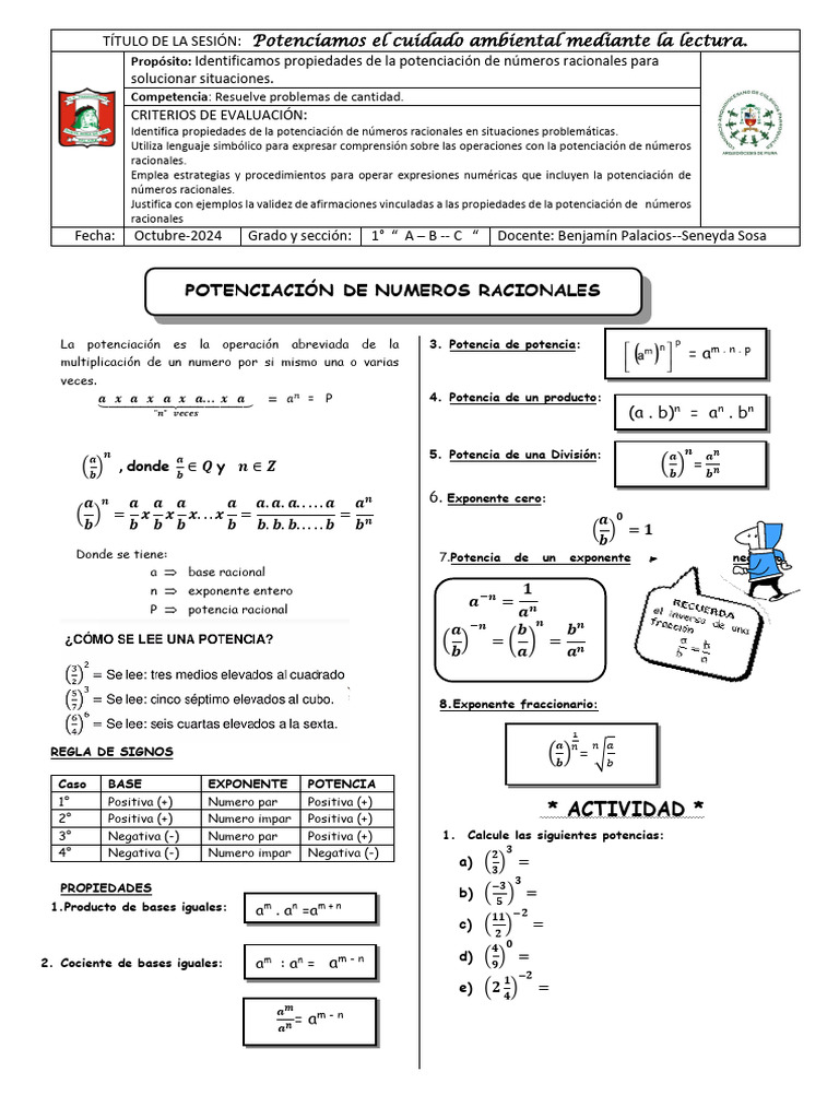 Ficha Potencia Fracciones | PDF | Exponenciación | Multiplicación