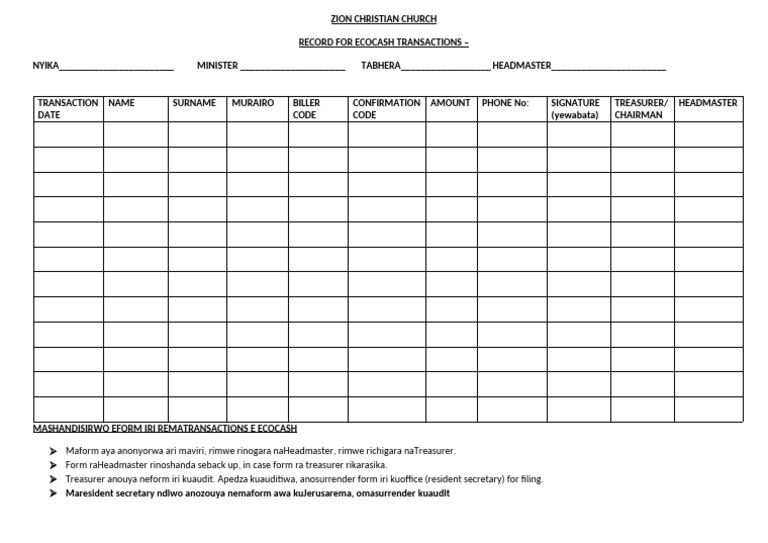 EcoCash Transaction Record Guidelines | PDF