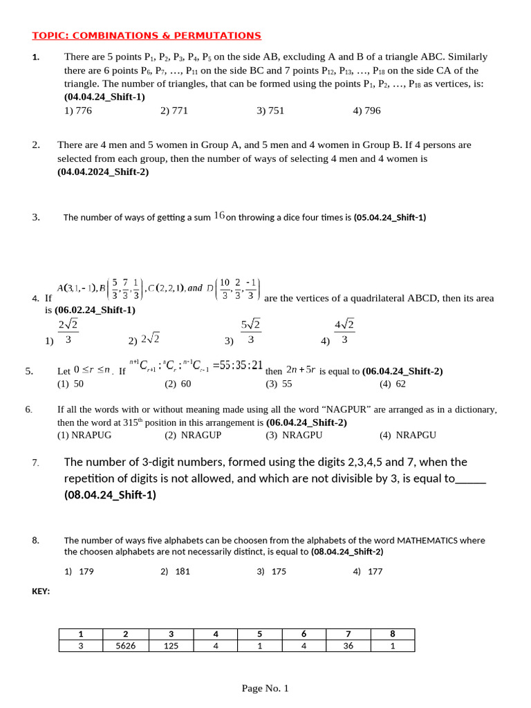 Combinations & Permutations Problems | PDF | Euclidean Plane Geometry | Mathematics