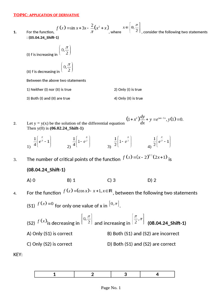 Derivative Applications and Critical Points | PDF | Teaching Methods ...