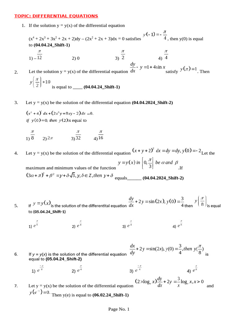 Differential Equations | PDF | Circle | Equations