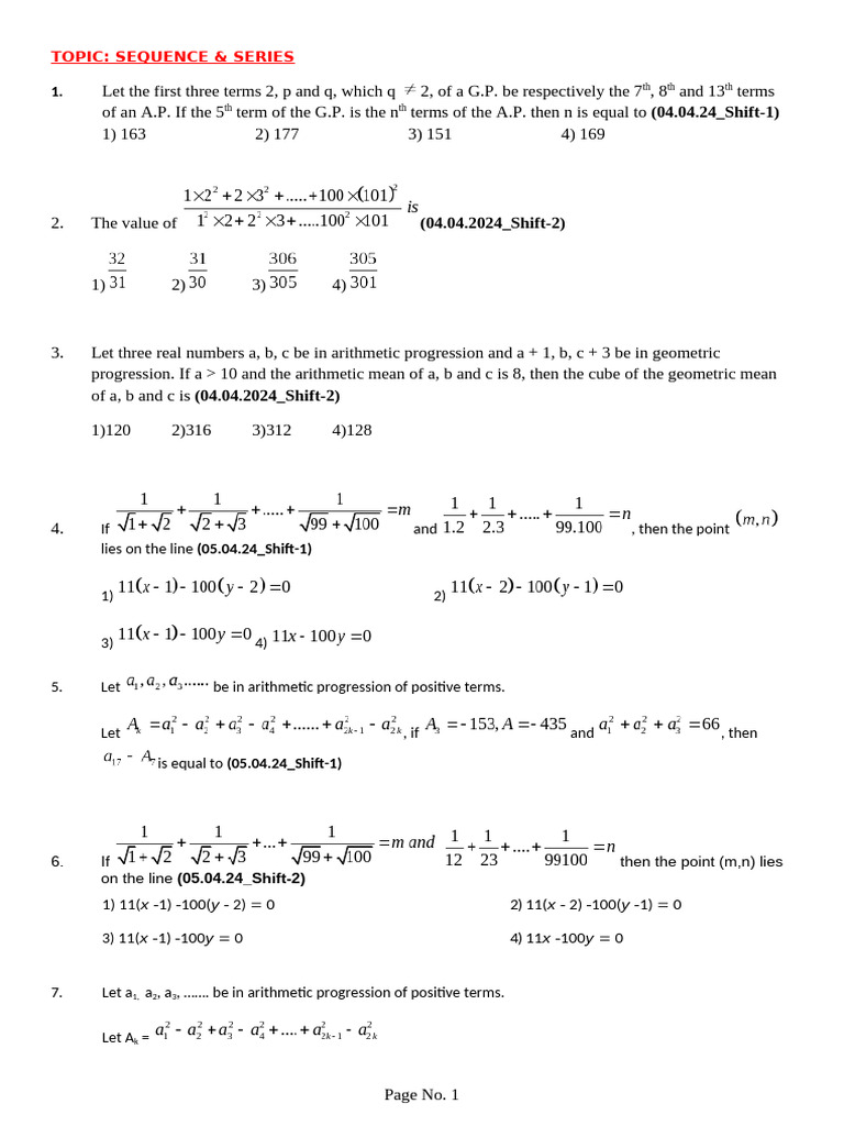 Sequence & Series | PDF | Discrete Mathematics | Algebra Sequence & Series | PDF | Discrete Mathematics | Algebra