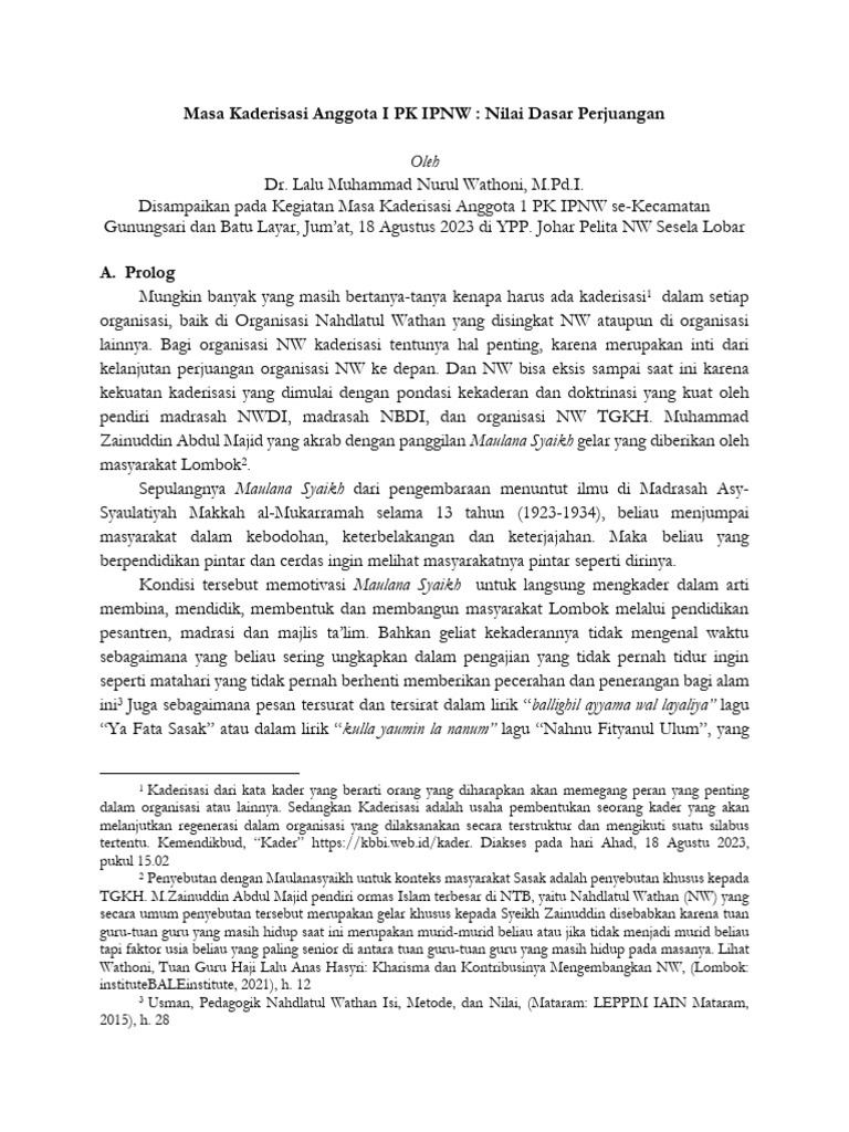 Nilai Dasar Perjuangan Kader IPNW | PDF | Ilmu Sosial | Sains & Matematika