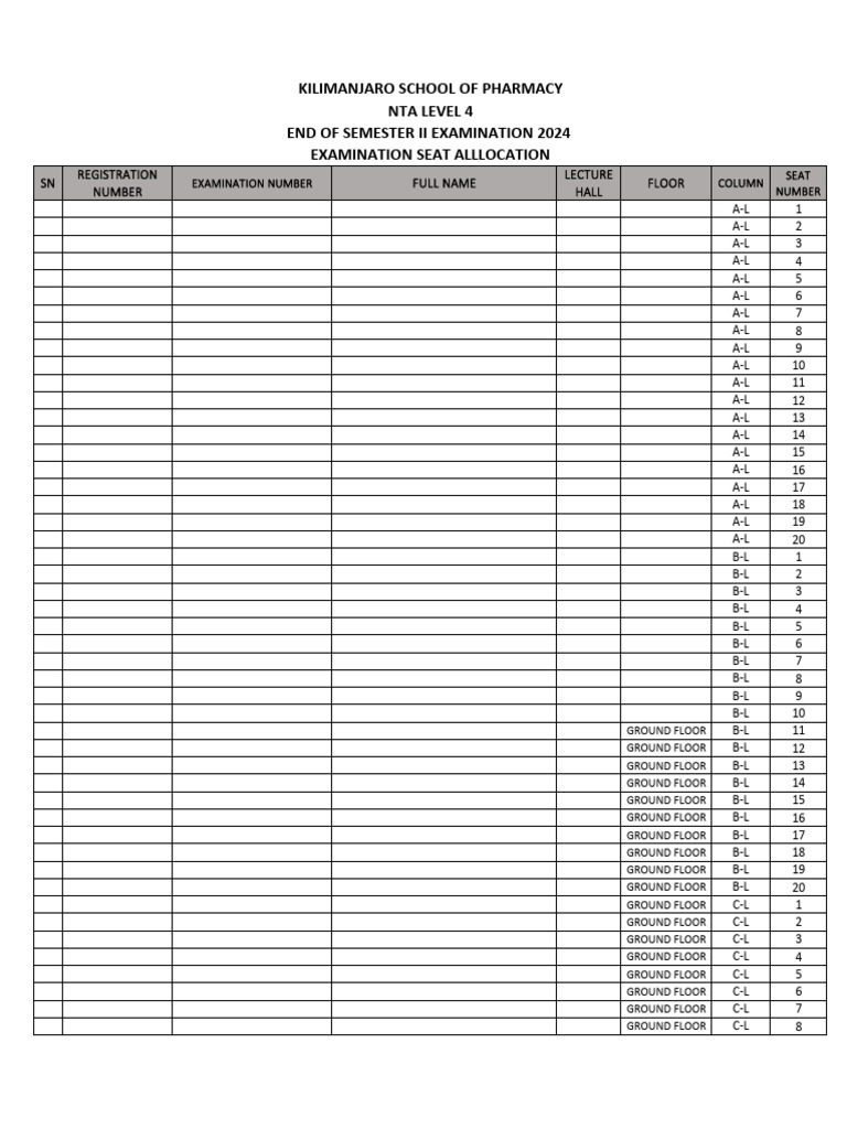 Exam Seat Allocation List 2024 | PDF