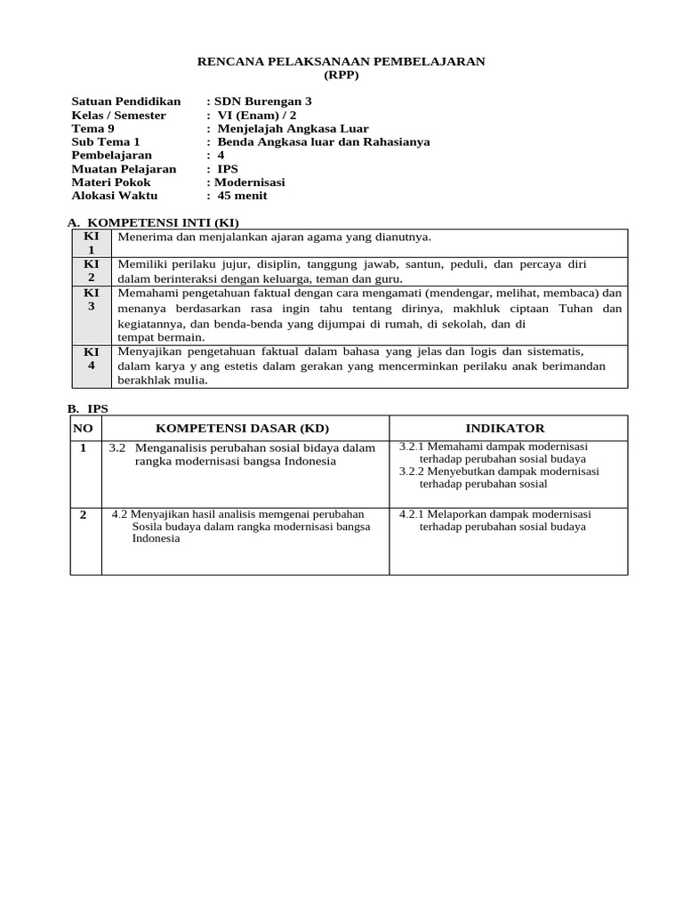 RPP Dan Lampiran PLP 2 Kelas 6 IPS Part 2 | PDF