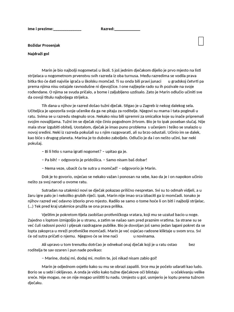 Epika Zadaci Za Ponavljanje | PDF