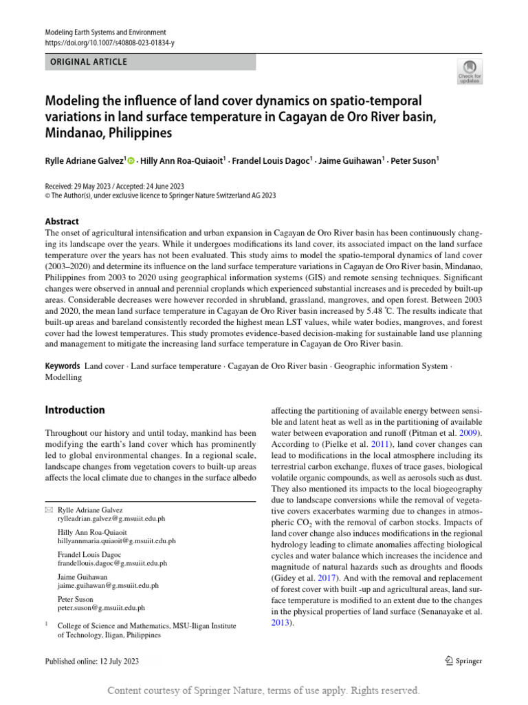 Land Cover Impact on CDO Temperature | PDF | Erosion | Greenhouse Gas