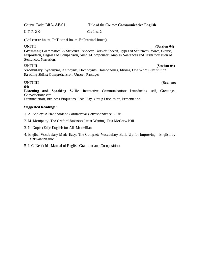 Communicative English Course Overview | PDF