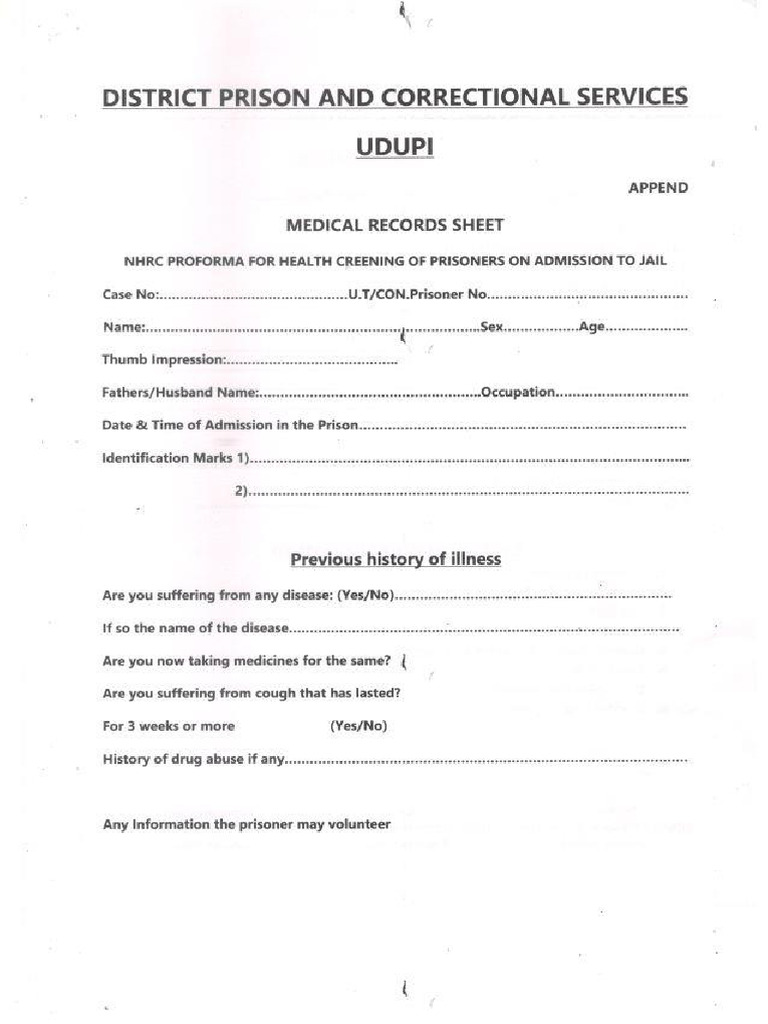 NHRC Medical Format For Prison | PDF