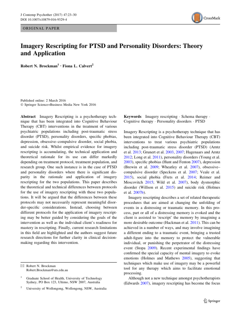 Imagery Rescripting Paper | PDF | Psychological Trauma | Cognitive ...