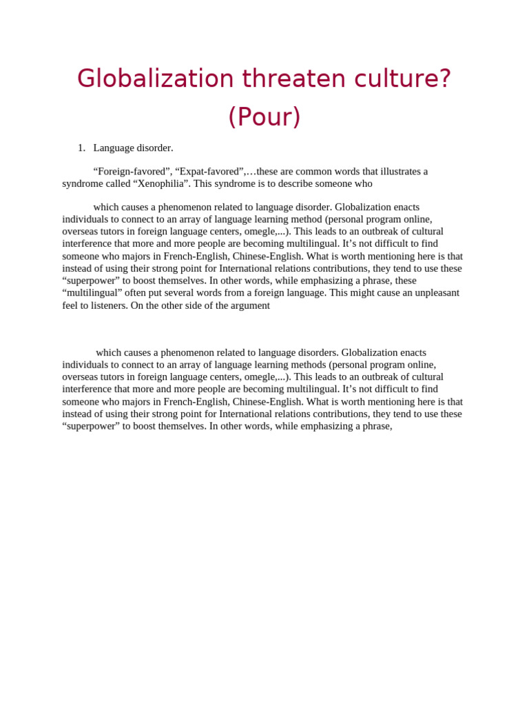 Globalization Threaten Culture | PDF | Language Arts & Discipline ...