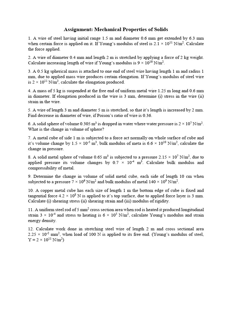 Mechanical Properties of Solids Assignment | PDF | Home & Garden | Science & Mathematics