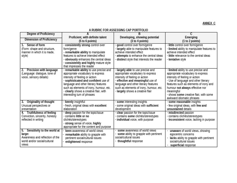 2024 Cap Portfolio Rubric | PDF | Irony | Vocabulary
